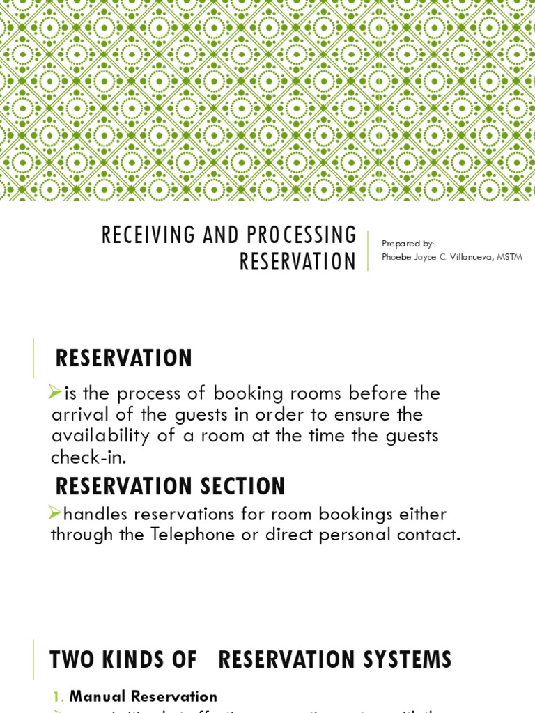 Receiving and Processing Reservation | PDF | Meal | Travel Agency