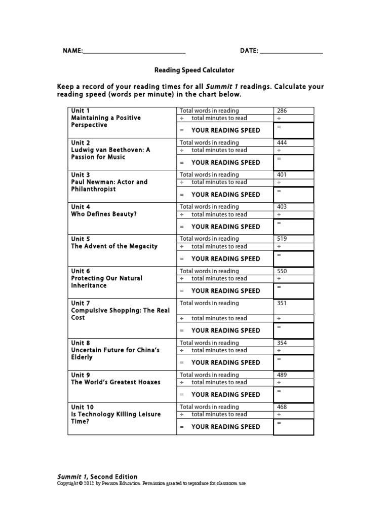 Reading Speed Calculator PDF | PDF
