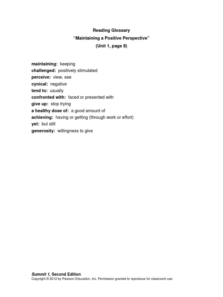 UNIT 01 Reading Glossary PDF | PDF