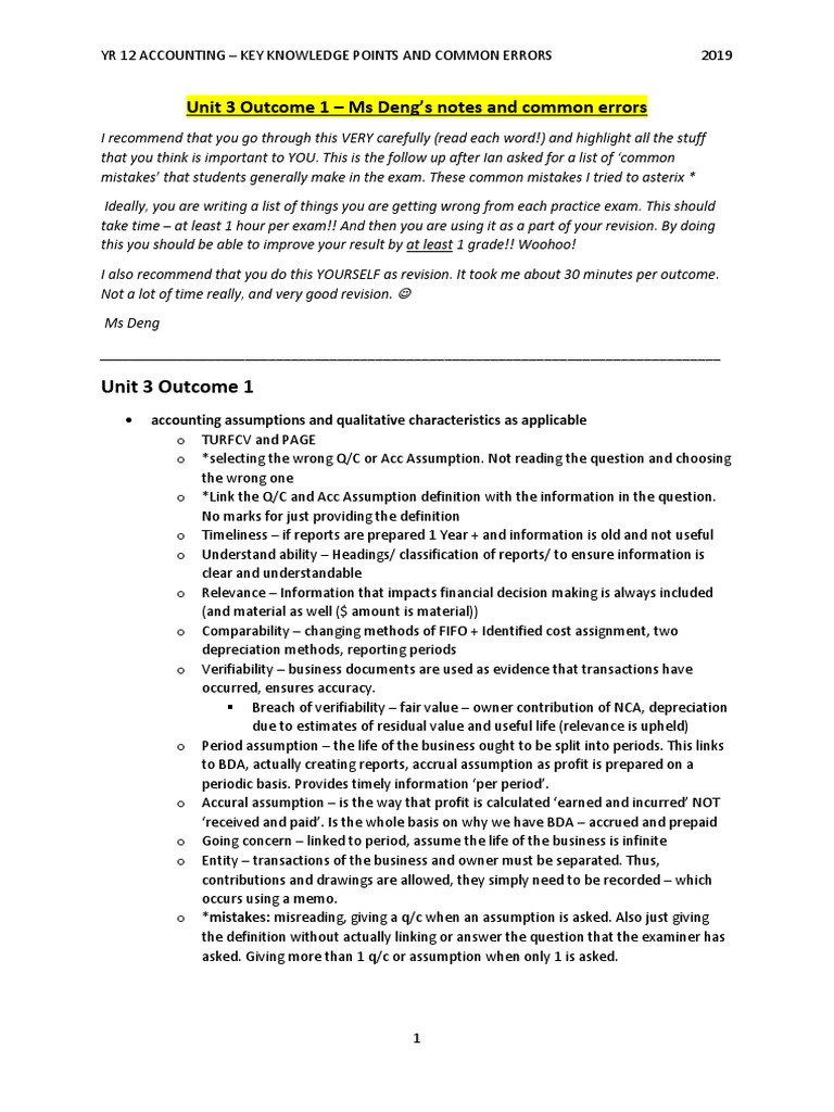 Yr 12 Accounting VCE Notes On Study Design | PDF | Depreciation ...