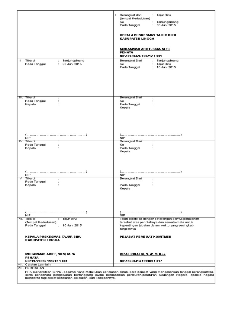 Contoh SPPD Hal Belakang | PDF