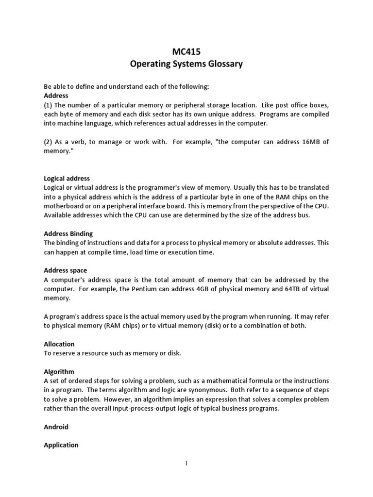 MC415 OS Glossary | Download Free PDF | Random Access Memory | Operating System