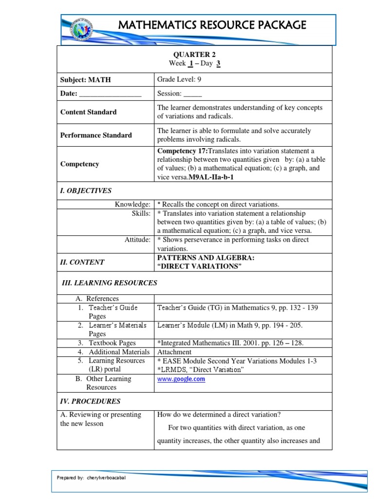 Mathematics Resource Package: Quarter 2 | PDF | Learning | Teaching ...