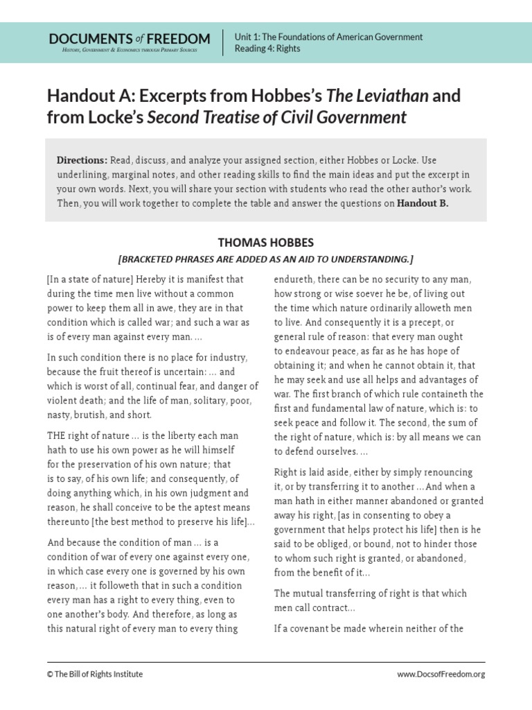 Hobbes and Locke Excerpt | PDF | Natural And Legal Rights | Liberty