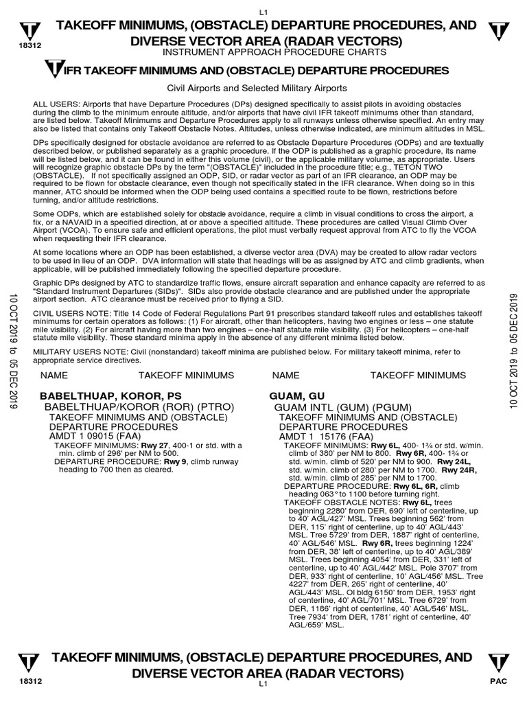 Takeoff Minimums, (Obstacle) Departure Procedures, and Diverse Vector ...