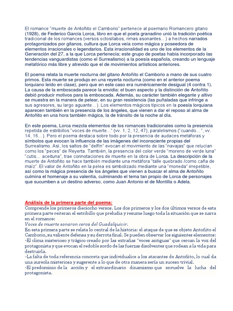 Análisis de la muerte de Antoñito Camborio | PDF | Federico García ...