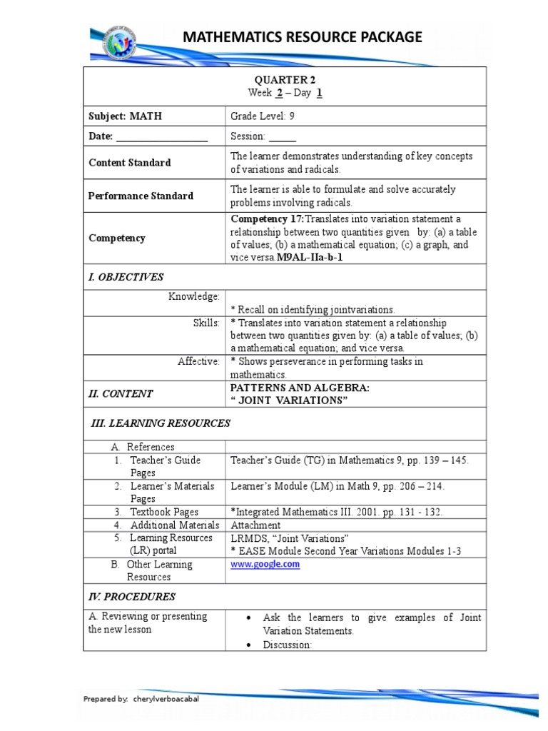 Mathematics Resource Package | PDF | Volume | Learning