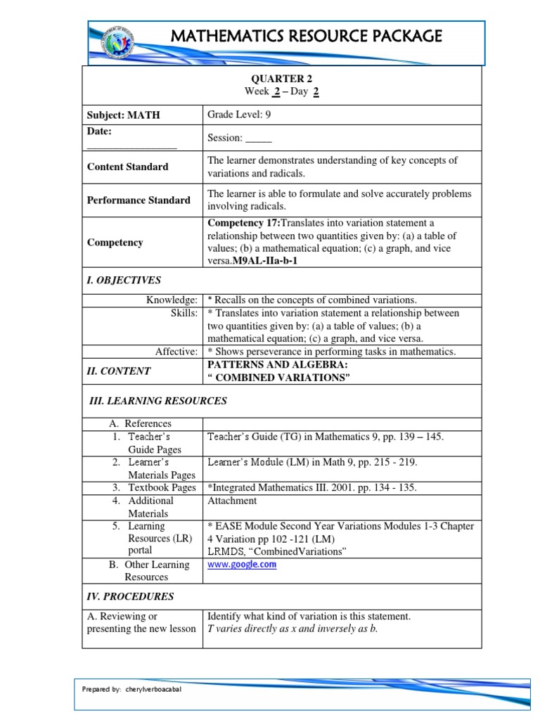Mathematics Resource Package: Quarter 2 | Download Free PDF | Teaching ...