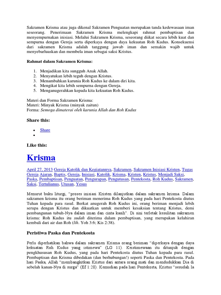 Arti dan Materi Sakramen Krisma | PDF