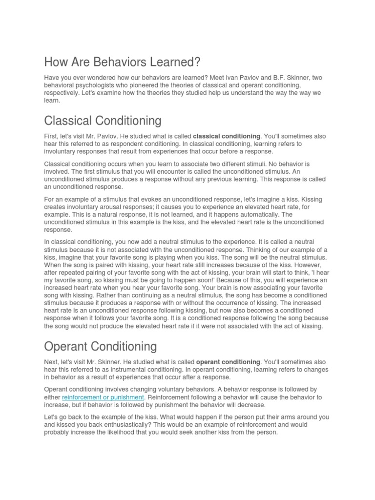 How Behaviors Are Learned | PDF | Classical Conditioning ...