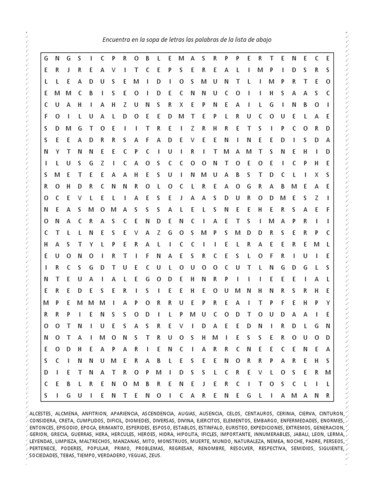 Sopa de Letras Temático: Hércules | PDF | Zeus | Mitología De Argólida