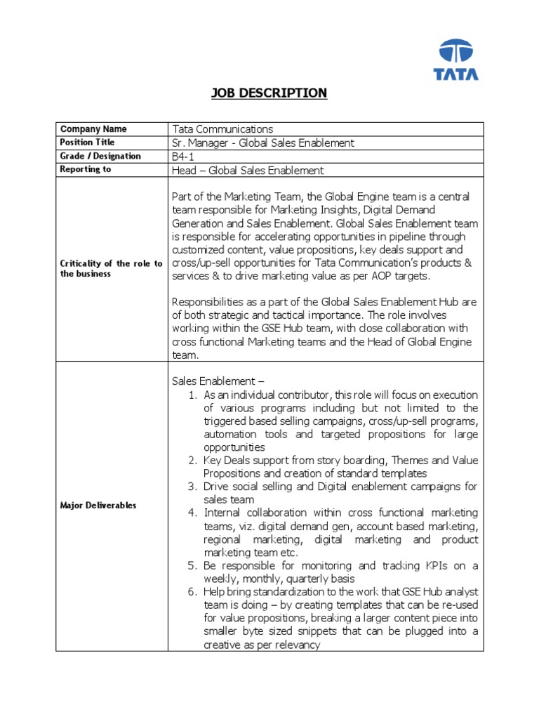 Job Description: Company Name Position Title Grade / Designation ...