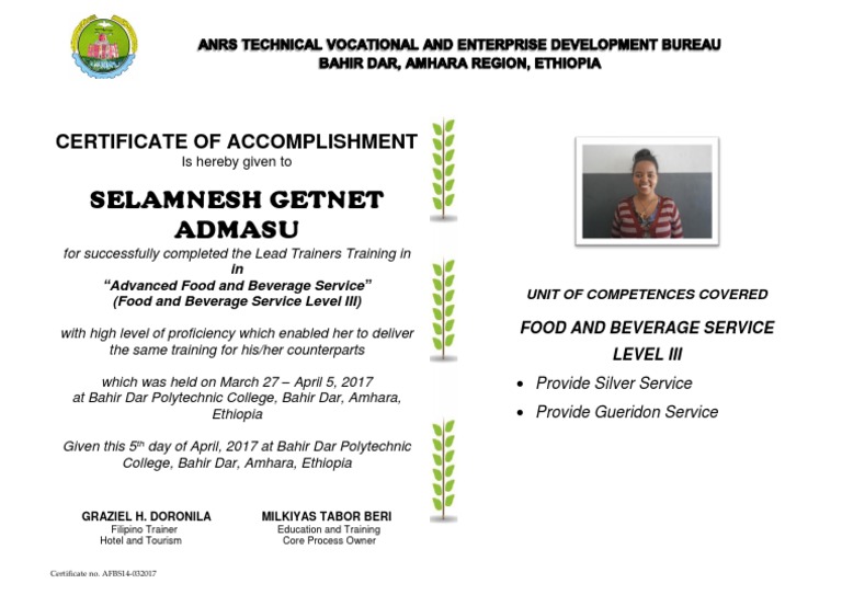 Selamnesh Getnet Admasu: Certificate of Accomplishment | PDF