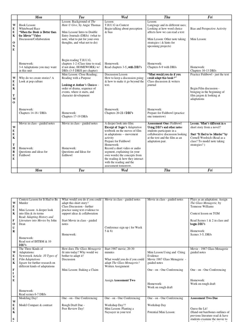 Unit Plan Calendar | PDF | Homework | Learning