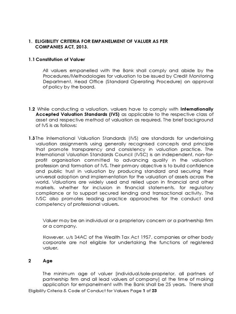 Eligibility Criteria for Empanelment of Valuer as per Companies Act | PDF | Real Estate ...