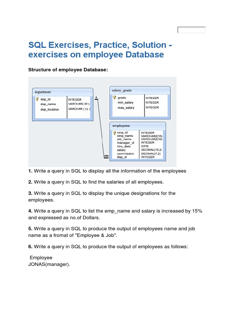 SQL Excersize | PDF | Salary | Sql