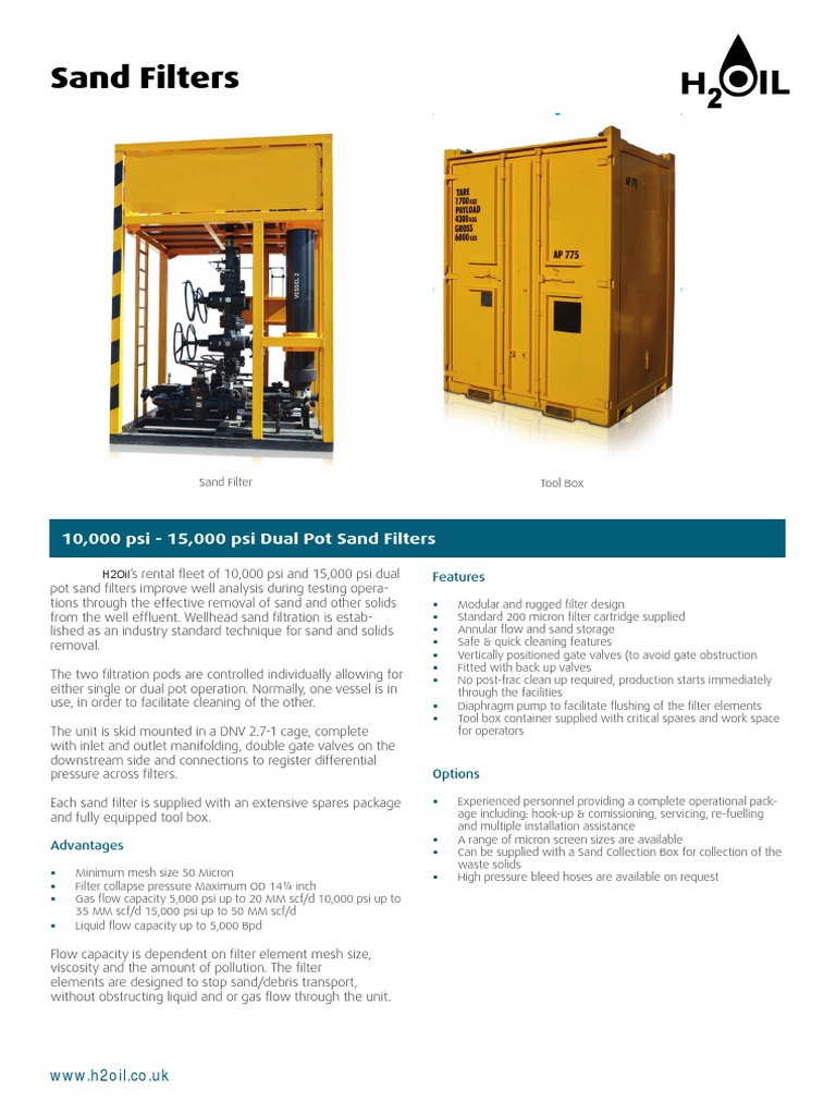 Sand Filters Datasheet PDF | PDF | Filtration | Barrel (Unit)