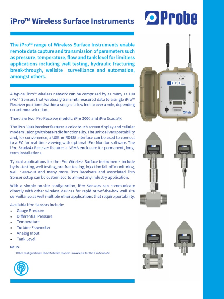 IPro Data Sheet 11 5 2018 | PDF | Wireless | Pressure Measurement