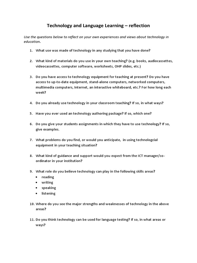 Technology and Language Learning Reflection | PDF