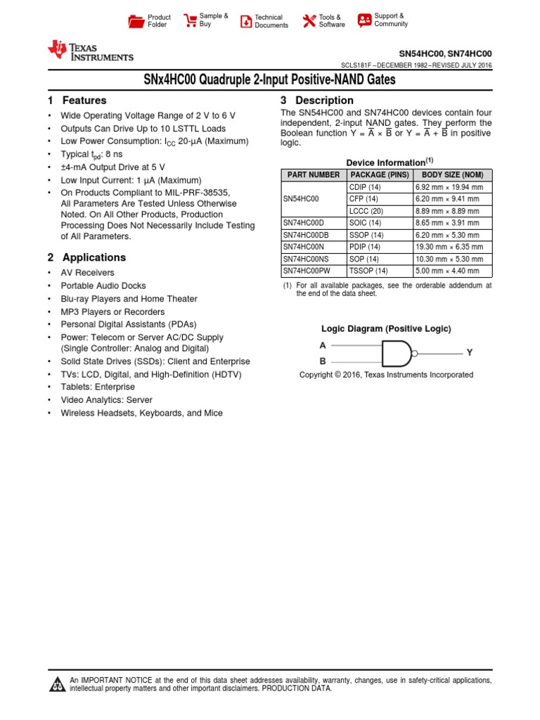 74HC00 Datasheet | PDF | Electrostatic Discharge | Electronics