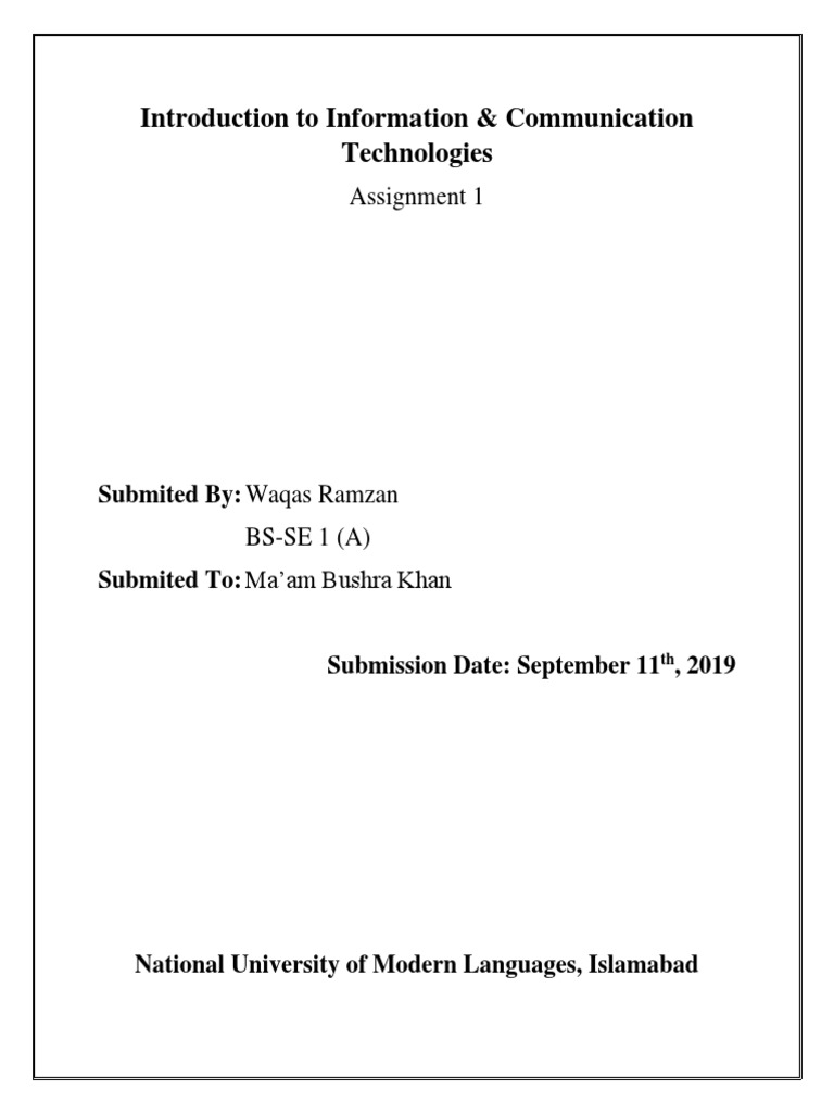 Introduction To Information & Communication Technologies: Assignment 1 ...