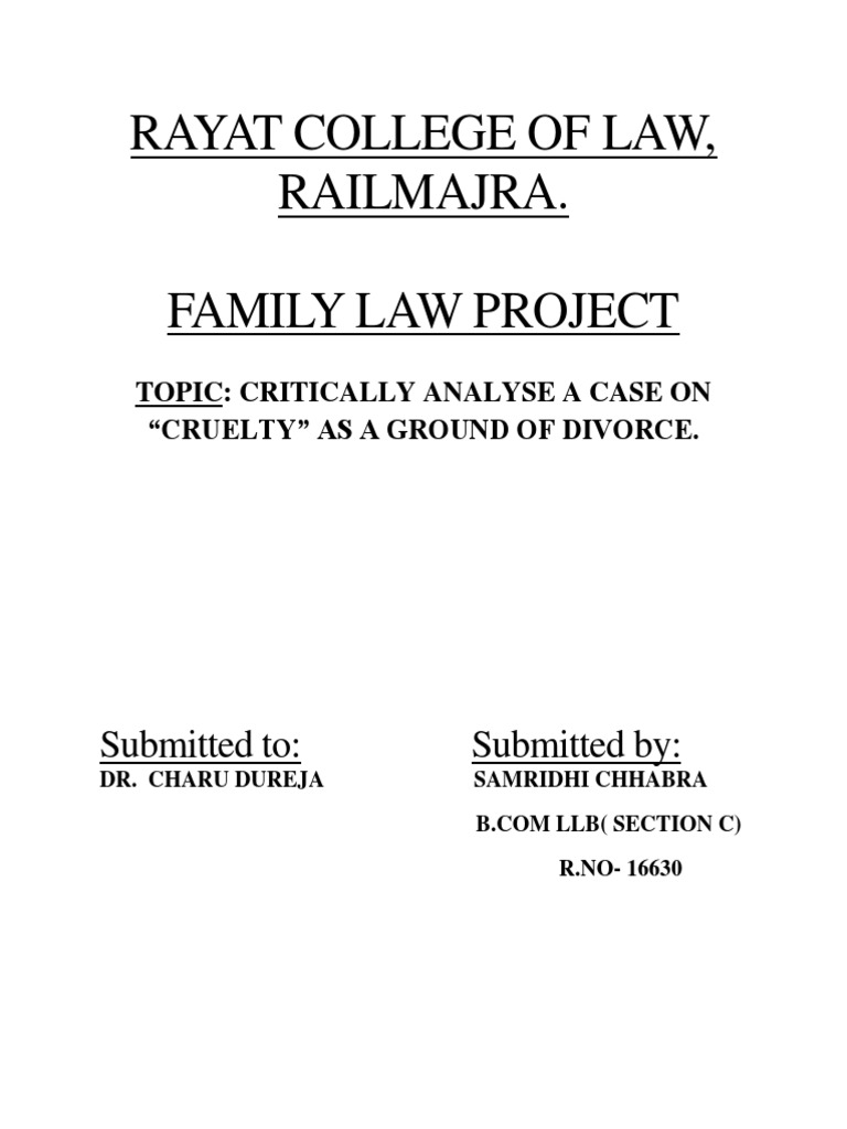 Rayat College of Law, Railmajra. Family Law Project: Submitted To ...