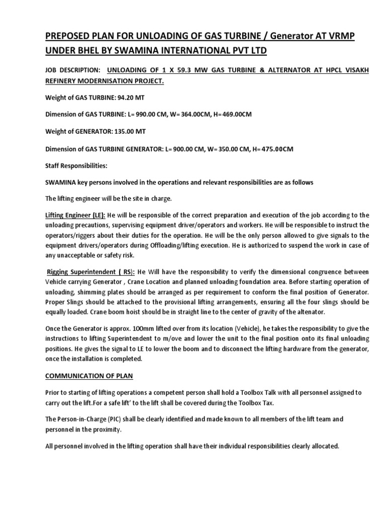 Gas Turbine and Generator Unloading | PDF | Crane (Machine) | Elevator