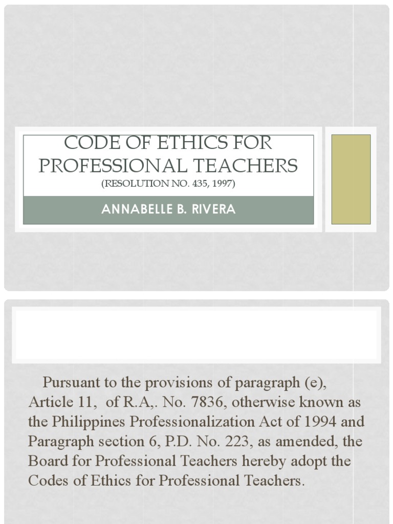 Code of Ethics For Professional Teachers | PDF | Teachers | Employment