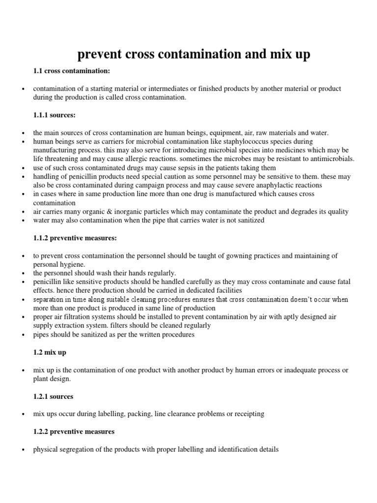 Prevent Cross Contamination and Mix Up | PDF | Hygiene | Water