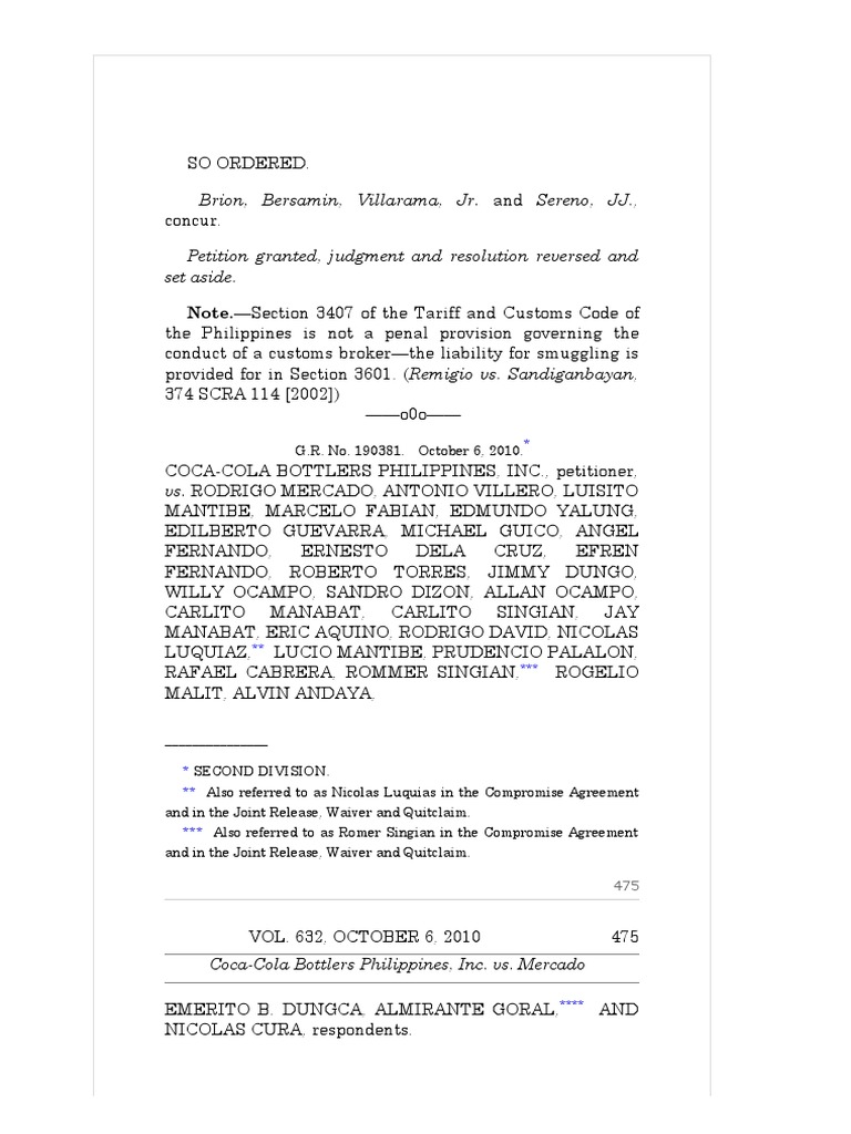 Coca-Cola Bottlers vs. Mercado | PDF | Lawsuit | Res Judicata