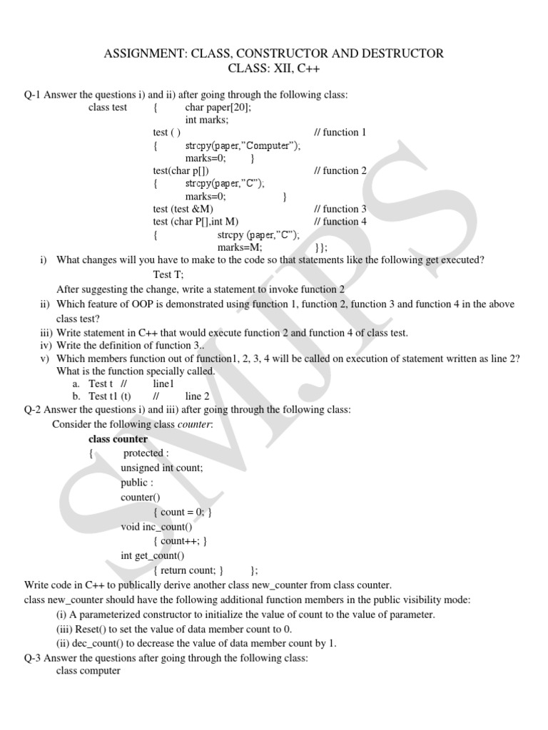 Class Constructor Destructor Pdf Constructor Object Oriented Programming Programming