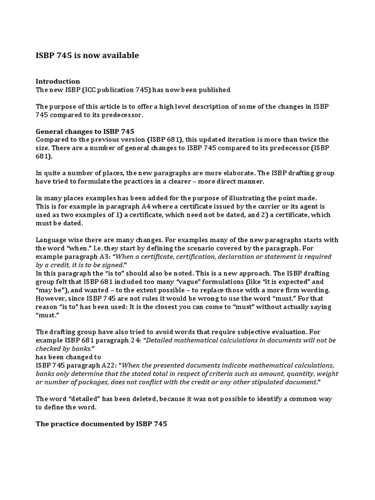 ISBP 745 Is Now Available | PDF | Bill Of Lading | Insurance