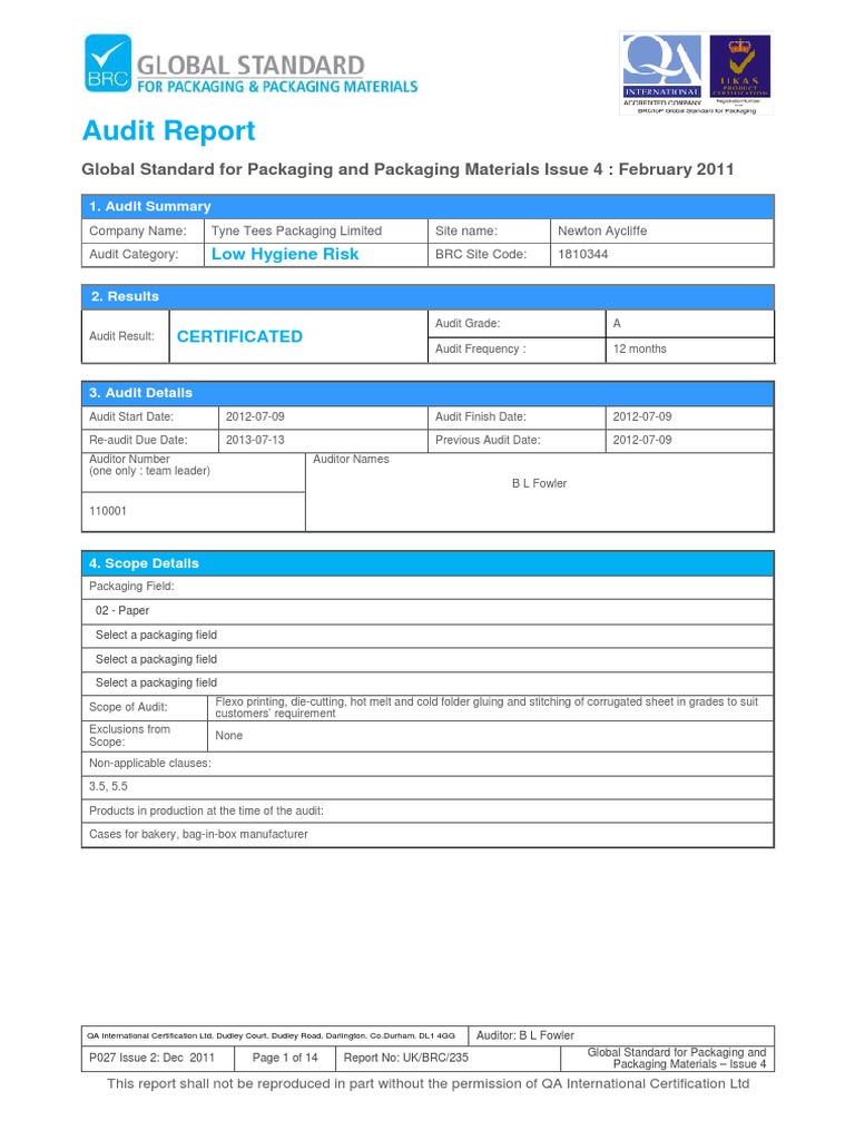 BRC Manual | PDF | Specification (Technical Standard) | Internal Audit