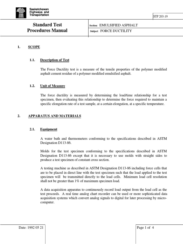 Standard Test Procedures Manual: 1. Scope | PDF | Deformation ...
