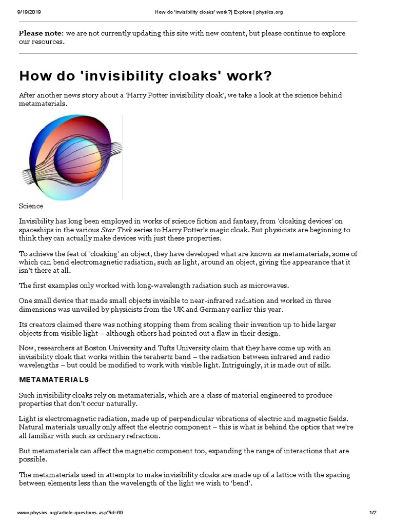 How Do 'Invisibility Cloaks' Work - Explore | PDF | Metamaterial | Optics