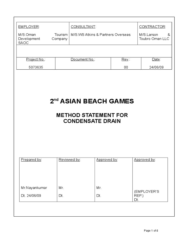 Method Statement-Condensate Drain | PDF | Pipe (Fluid Conveyance ...