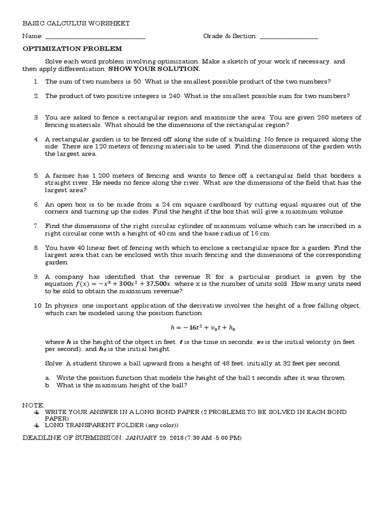 Basic Calculus Worsheet | Download Free PDF | Area | Volume