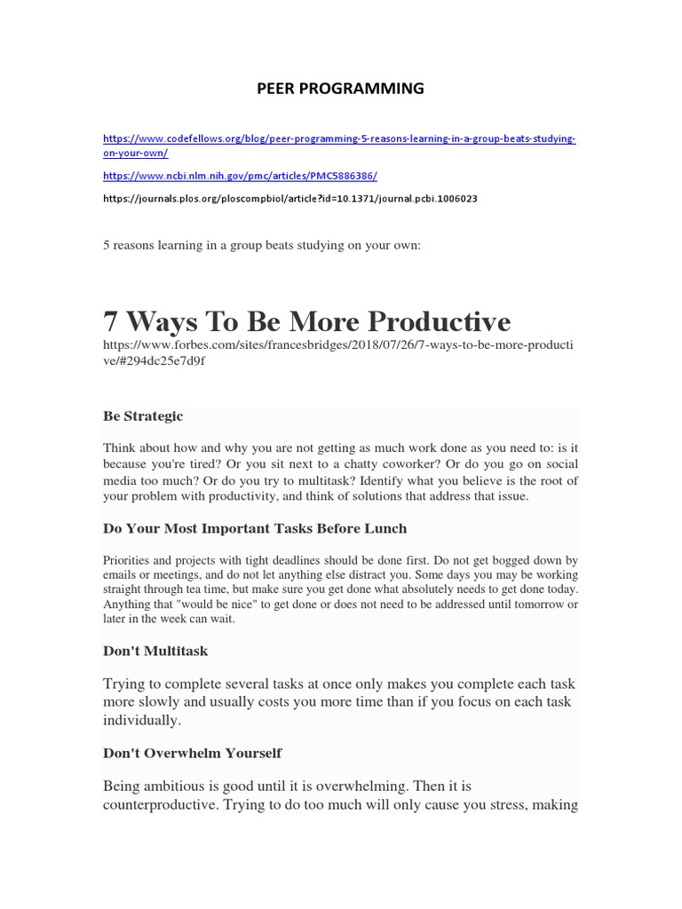 7 Ways To Be More Productive: Peer Programming | PDF