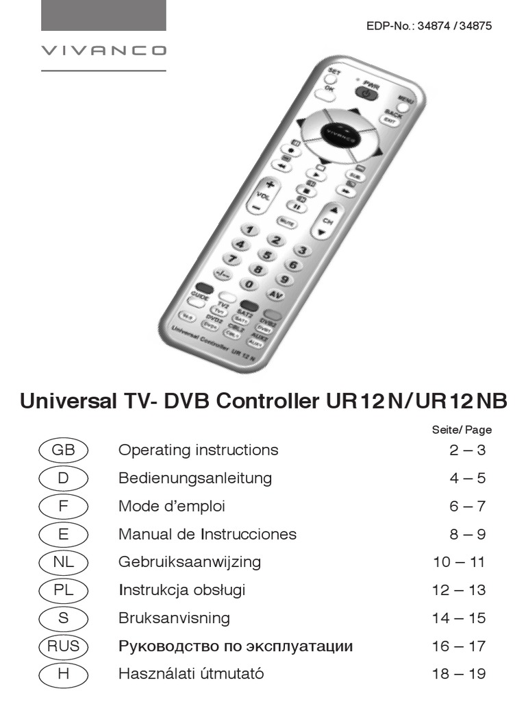 Vivanco UR 12 N Remote Control PDF | PDF | Rechargeable Battery ...