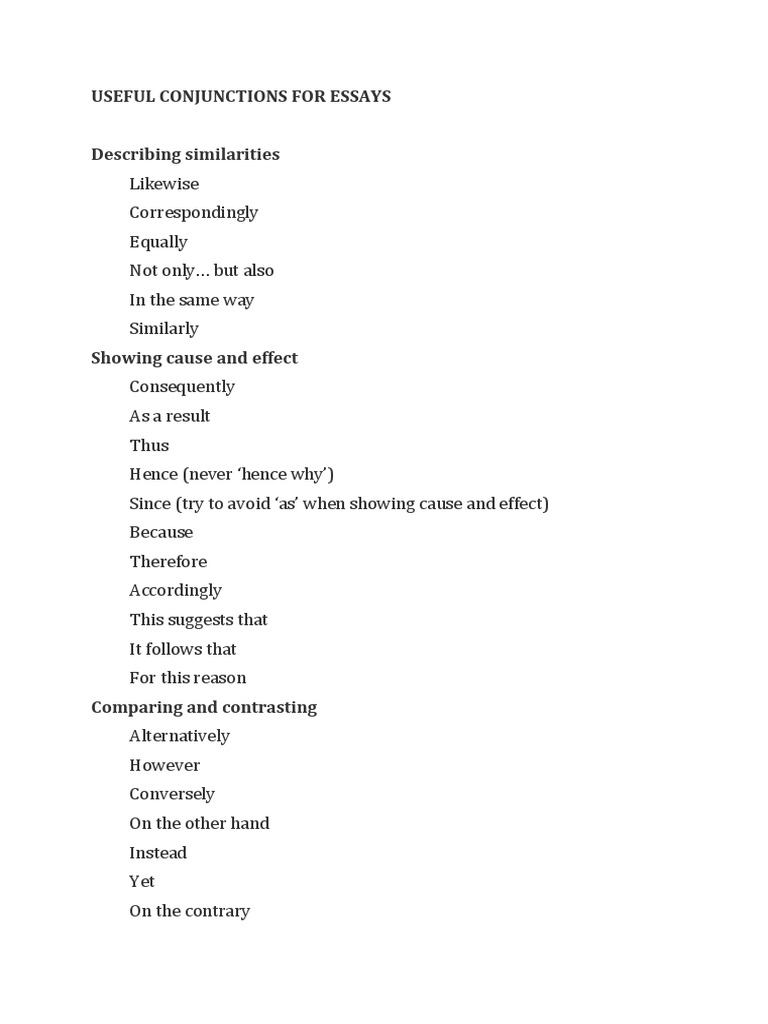 Essential Conjunctions for Essays | PDF | Foreign Language Studies ...