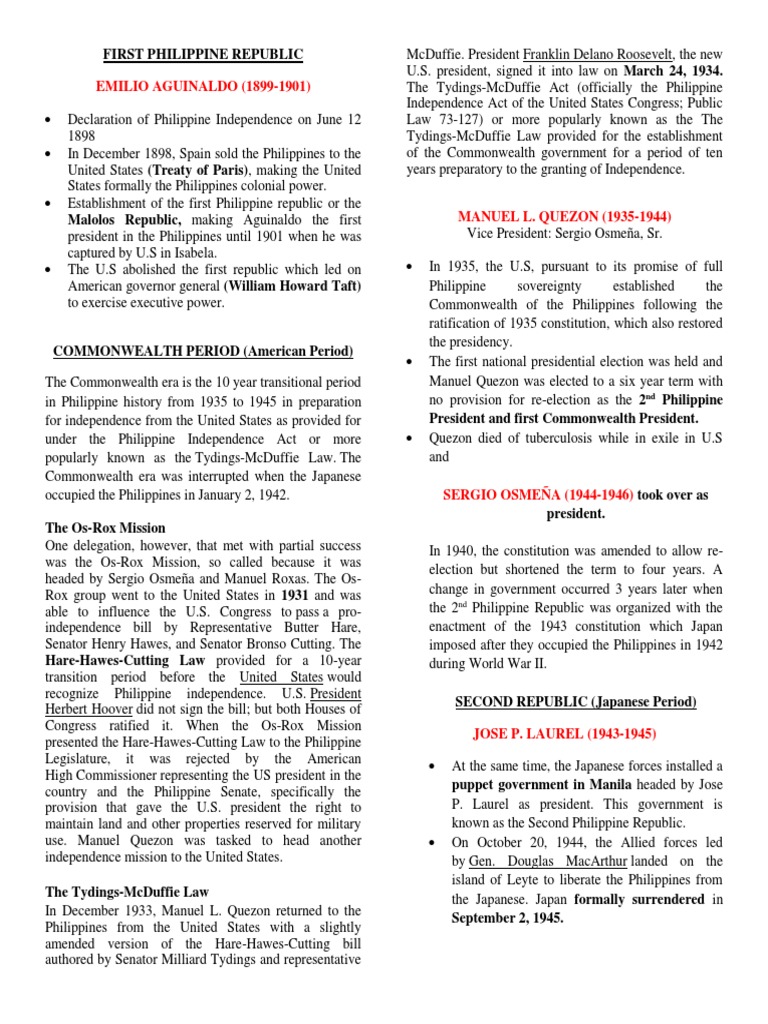 Philippine Presidents And History Pdf President Of The Philippines