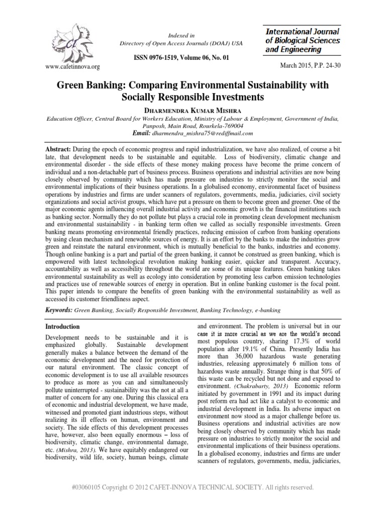 Green Banking: Comparing Environmental Sustainability With Socially ...