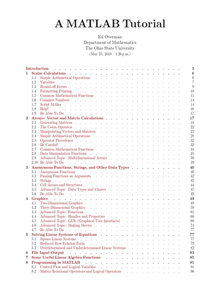 A MATLAB Tutorial: Ed Overman Department of Mathematics The Ohio State ...