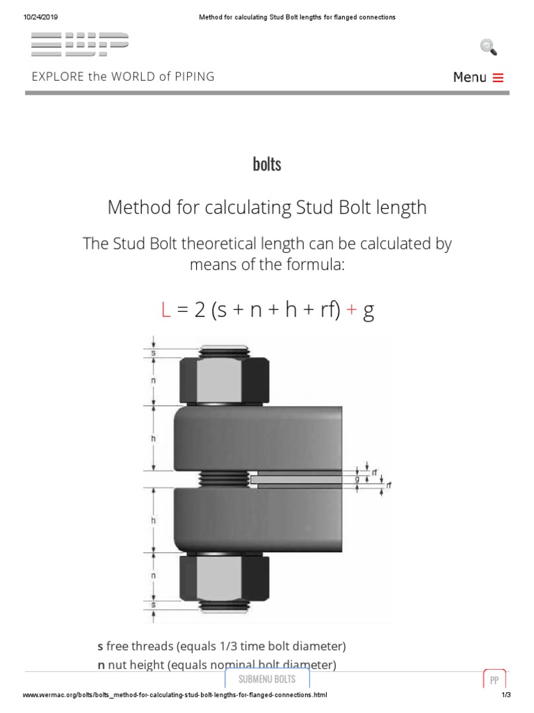 Method For Calculating Stud Bolt Lengths For Flanged Connections | PDF