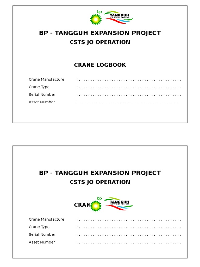Crane Logbook for Tangguh Project | PDF | Technology & Engineering