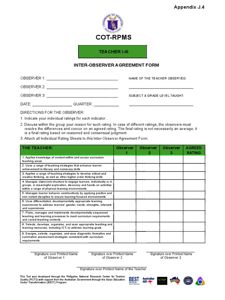 Inter-Observer Agreement Form | Download Free PDF | Curriculum ...