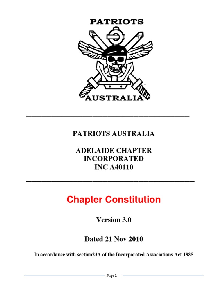 Chapter Constitution: Patriots Australia Adelaide Chapter Incorporated ...
