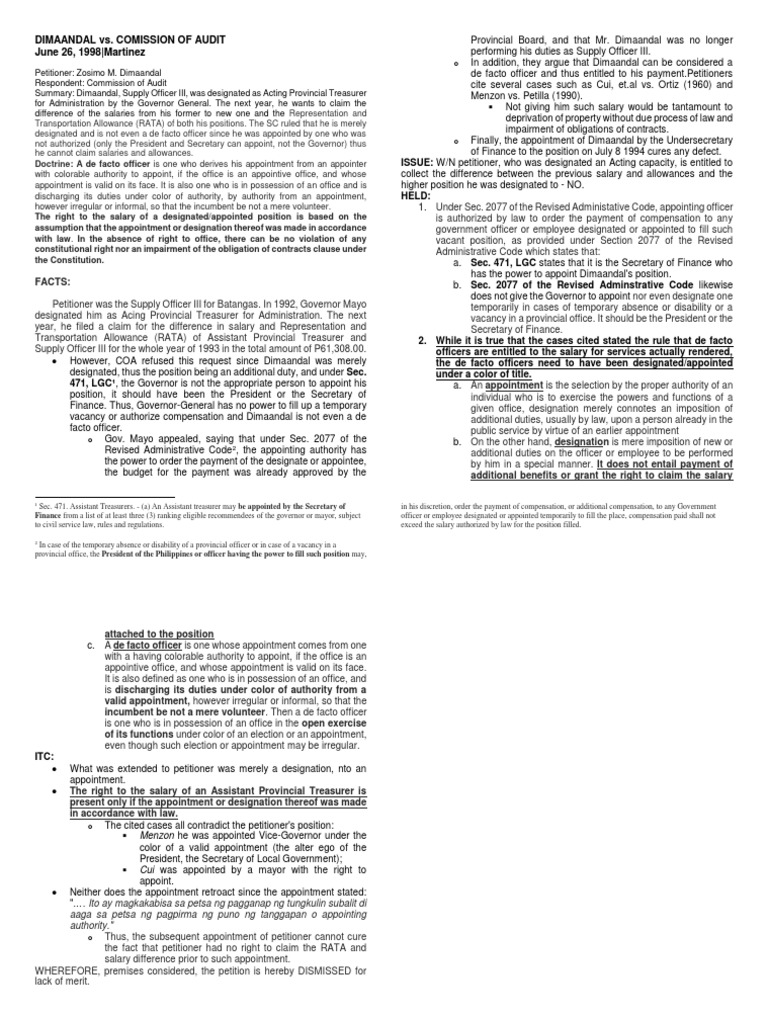 Dimaandal Vs Coa | PDF | Governor | Government