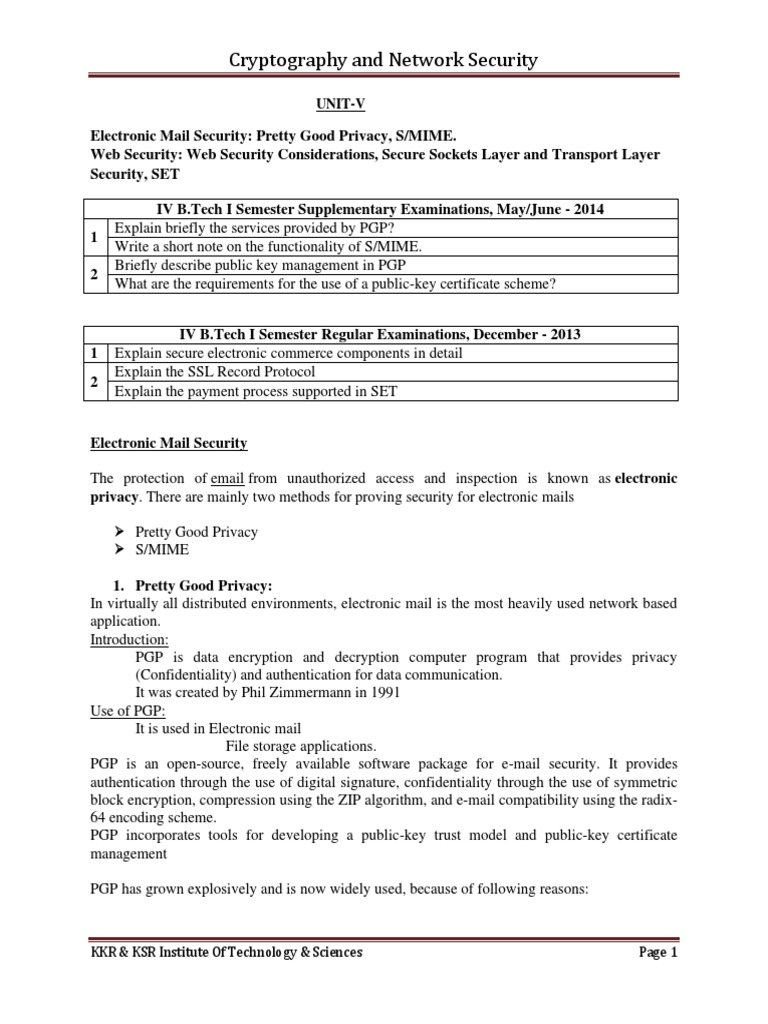 An Overview of Electronic Mail Security Protocols: Pretty Good Privacy ...