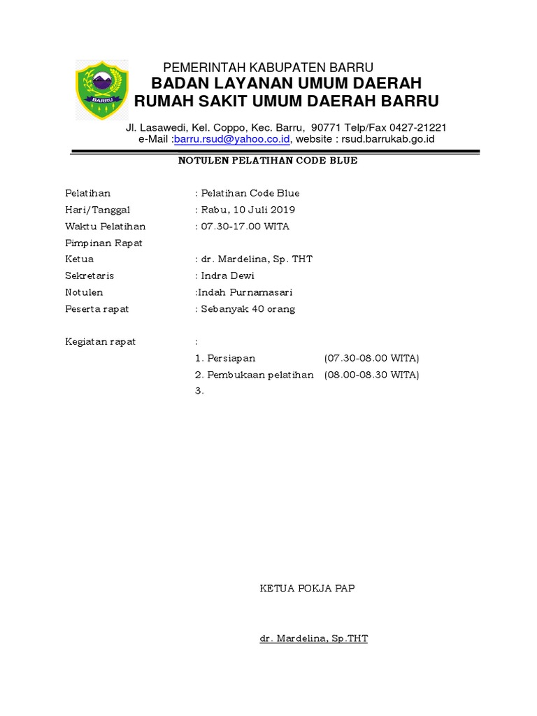 Notulen Code Blue | PDF